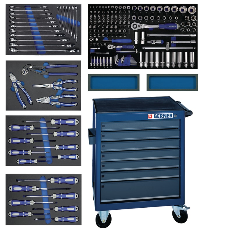 Servante Pro7 bleue équipée 188 outils | Berner®